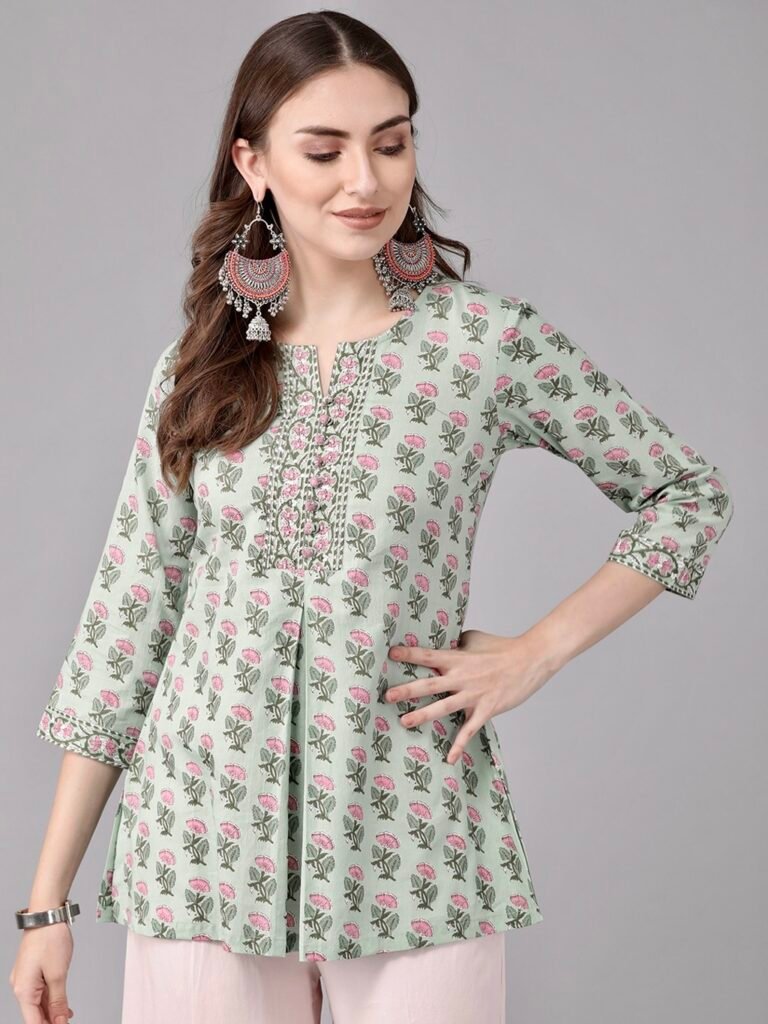 Floral Block Print Pure Cotton Tunic Top